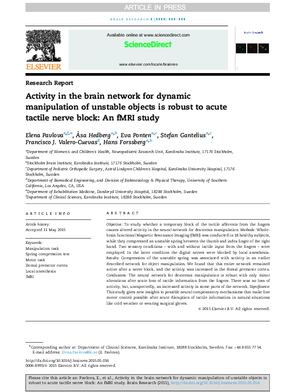 (PDF) Activity in the brain network for dynamic manipulation of ...