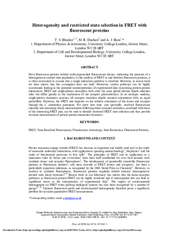 (PDF) Heterogeneity and restricted state selection in FRET with ...