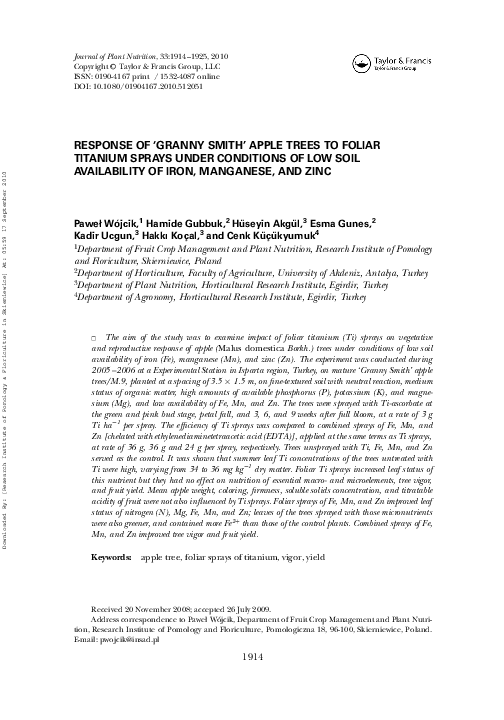 (PDF) Response of ‘Granny Smith’ Apple Trees to Foliar Titanium Sprays ...