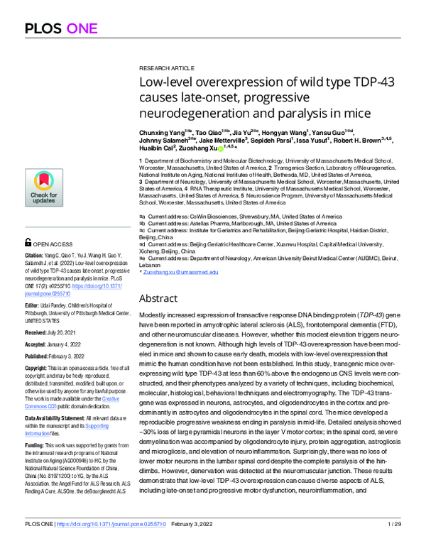 (PDF) Low-level overexpression of wild type TDP-43 causes late-onset ...