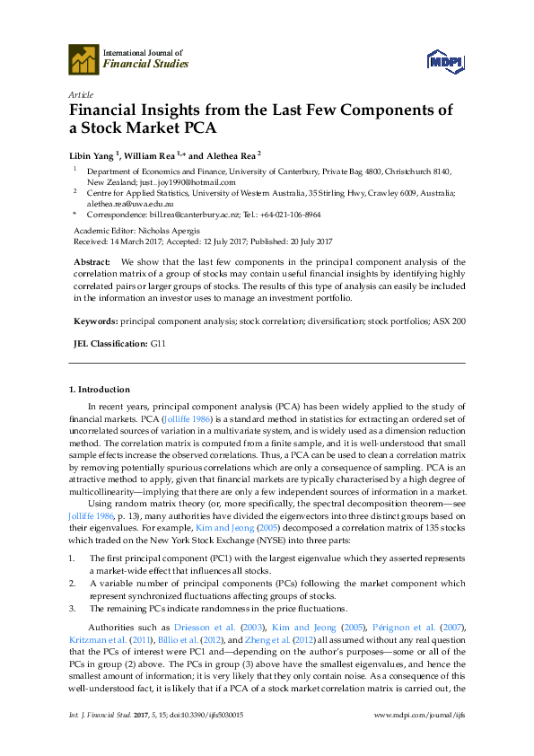 (PDF) Financial Insights from the Last Few Components of a Stock Market PCA