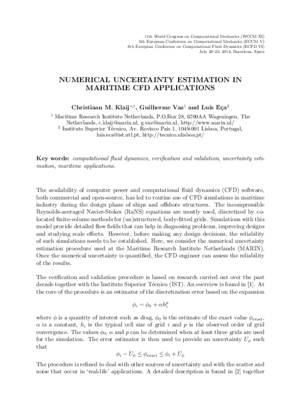 (PDF) Numerical Uncertainty Estimation in Maritime CFD Applications
