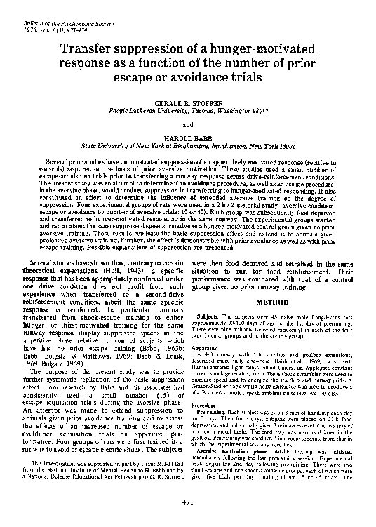 (PDF) Transfer suppression of a hunger-motivated response as a function ...
