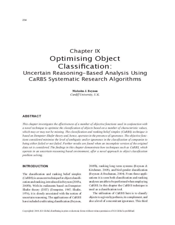 (PDF) Optimising Object Classification