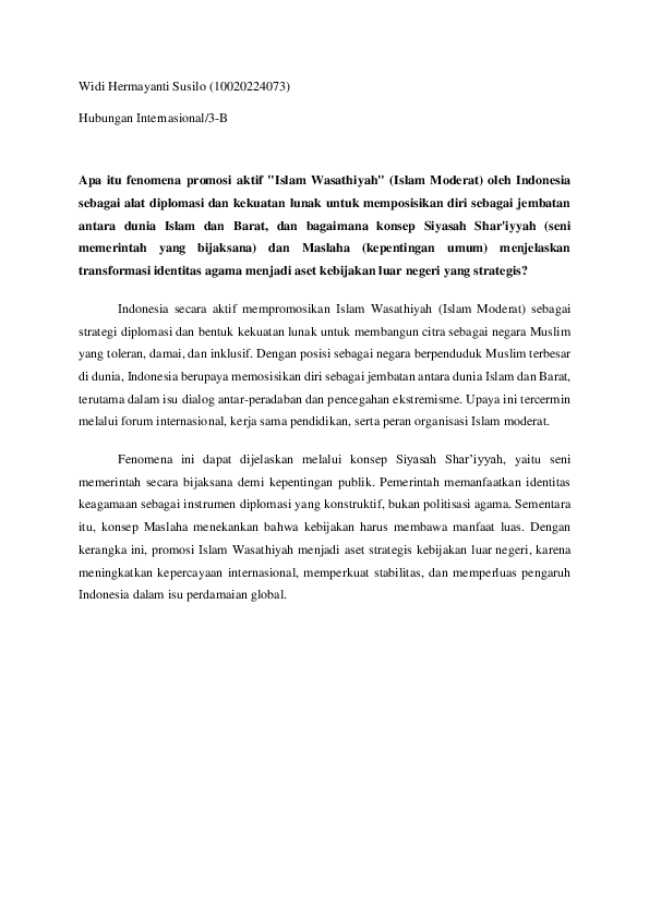 (PDF) Islam Moderat Indonesia sebagai Aset Strategis Kebijakan Luar Negeri
