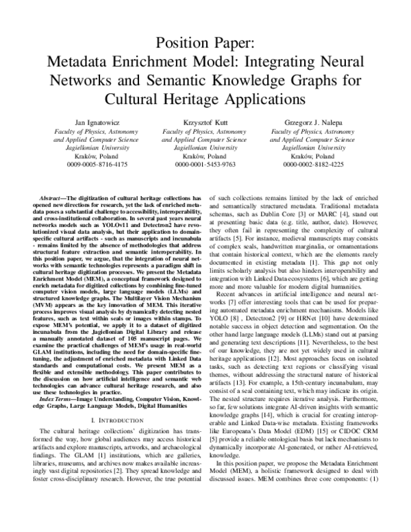(PDF) Position Paper: Metadata Enrichment Model: Integrating Neural ...