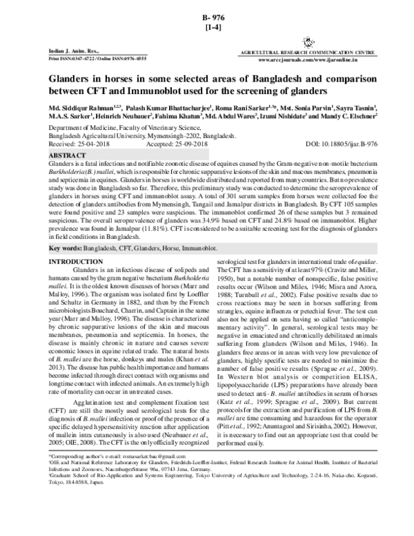 (PDF) Glanders in horses in some selected areas of Bangladesh and ...