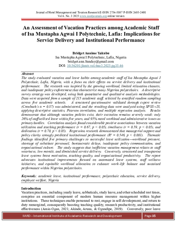 (PDF) An Assessment of Vacation Practices among Academic Staff of Isa ...