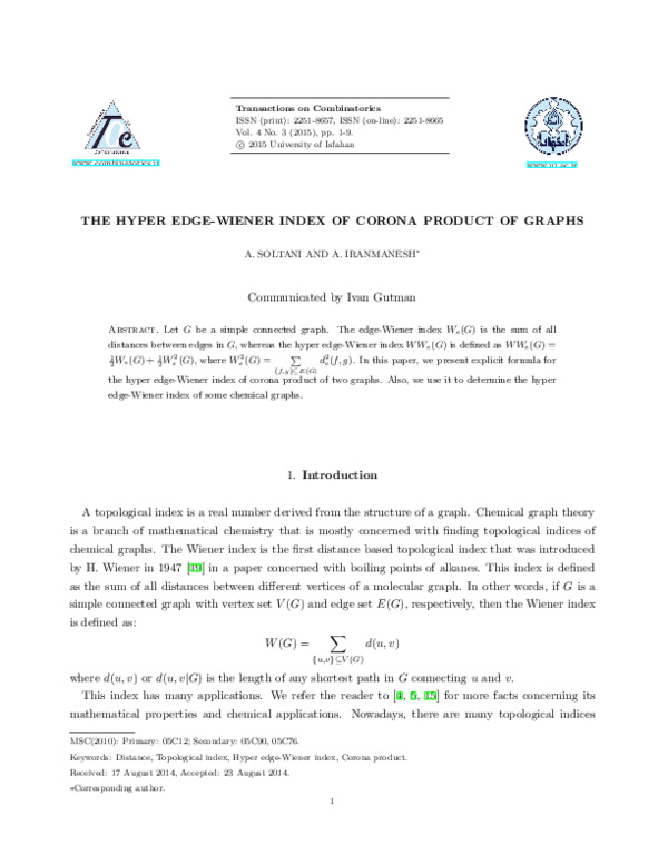 (PDF) The hyper edge-Wiener index of corona product of graphs