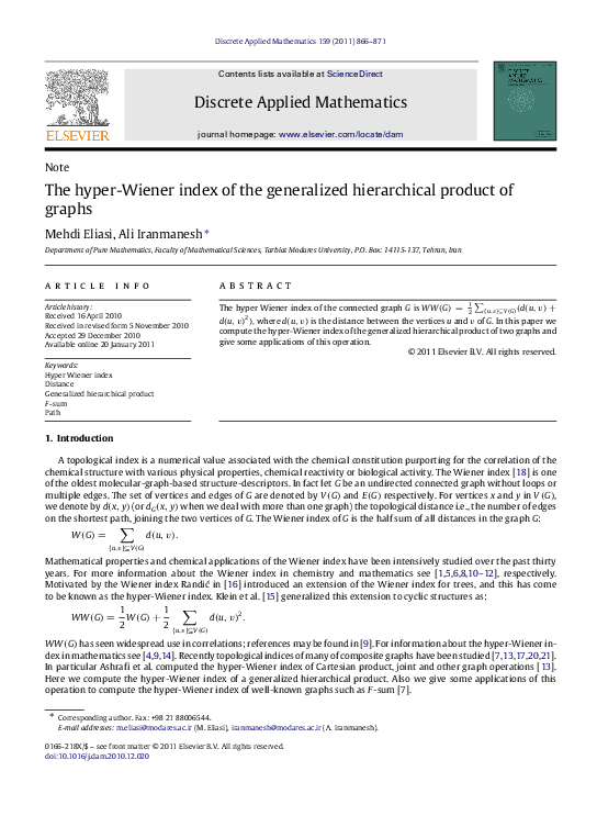 (PDF) The hyper-Wiener index of the generalized hierarchical product of graphs