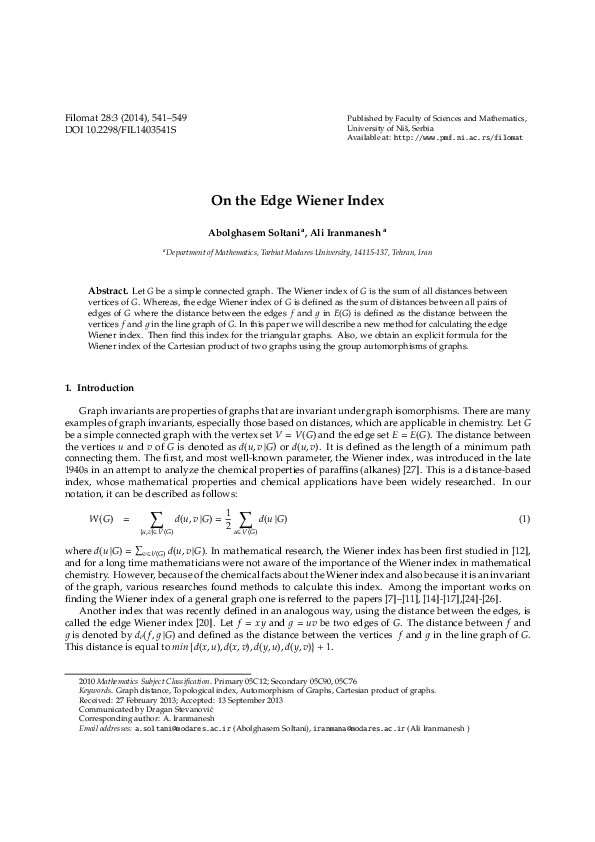 (PDF) On the Edge Wiener index