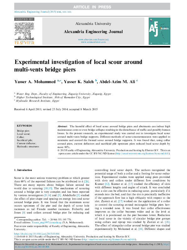 (PDF) Experimental investigation of local scour around multi-vents ...