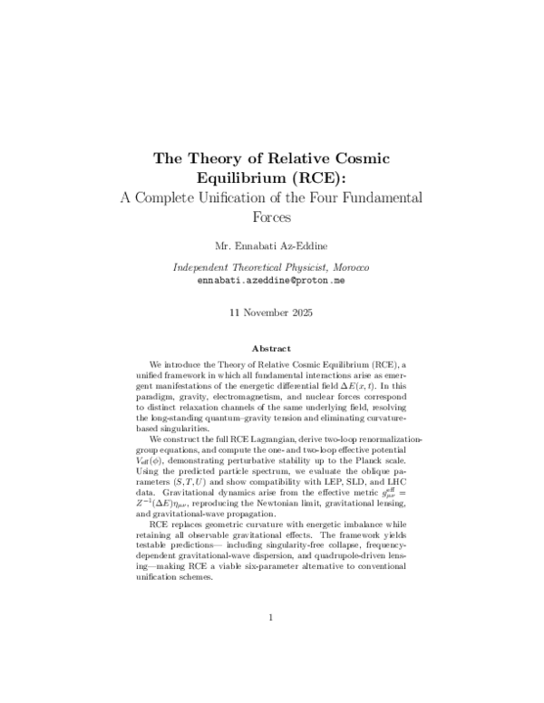 (PDF) The Theory of Relative Cosmic Equilibrium (RCE): A Complete ...