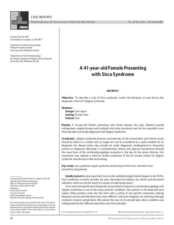 (PDF) A 41-year-old Female Presenting with Sicca Syndrome