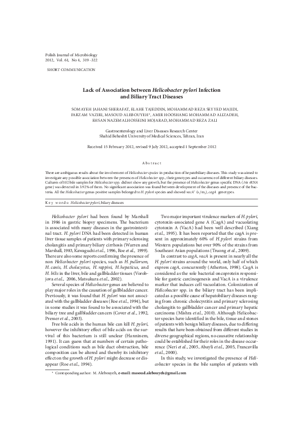 (PDF) Lack of Association between Helicobacter pylori Infection and ...