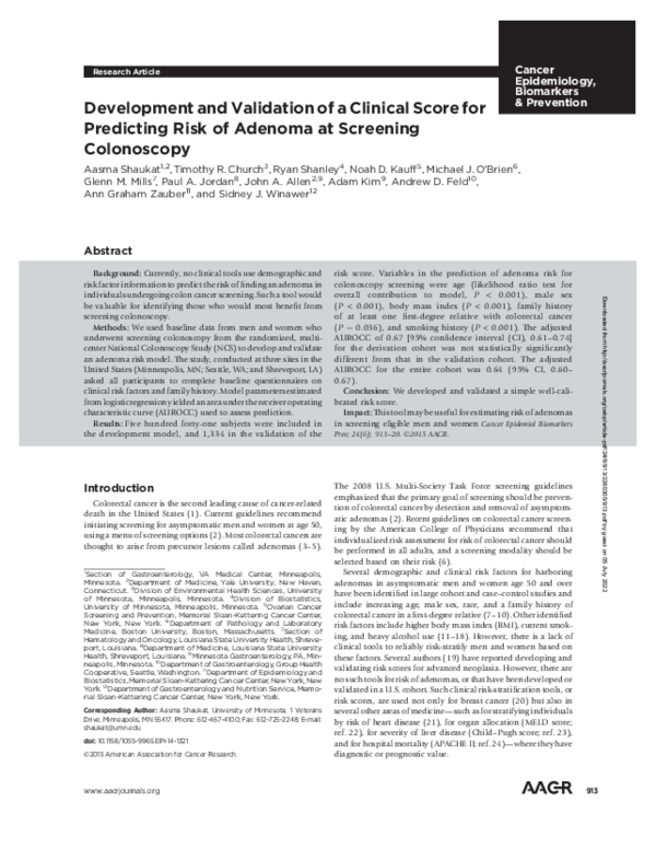 (PDF) Development and validation of a clinical score for predicting ...