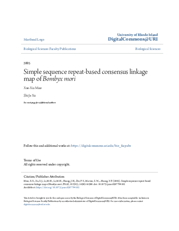 (PDF) Simple sequence repeat-based consensus linkage map of Bombyx mori