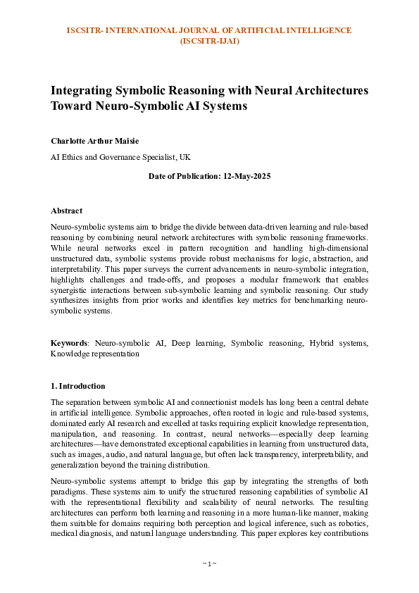 (PDF) Integrating Symbolic Reasoning with Neural Architectures Toward Neuro-Symbolic AI Systems