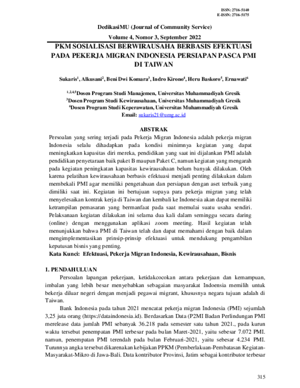 (PDF) PKM Sosialisasi Berwirausaha Berbasis Efektuasi Pada Pekerja ...