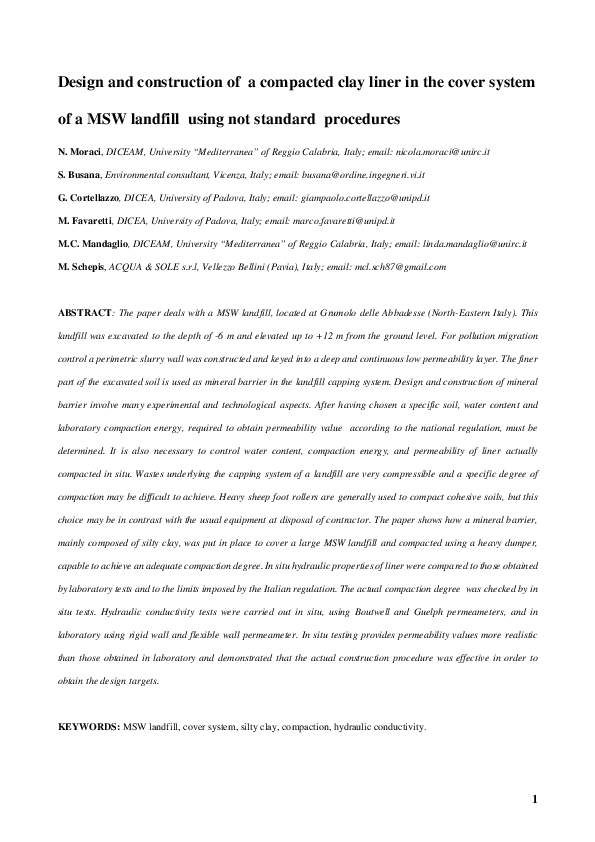 (PDF) Design and construction of a compacted clay liner in cover system ...