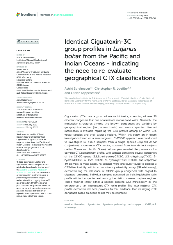 (PDF) Identical Ciguatoxin-3C group profiles in Lutjanus bohar from the ...