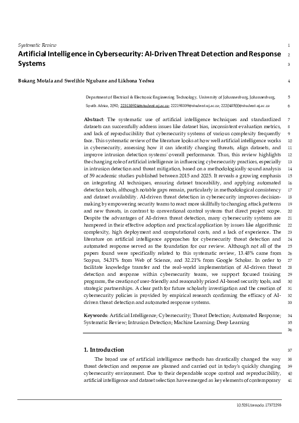 (PDF) Artificial Intelligence in Cybersecurity: AI-Driven Threat ...