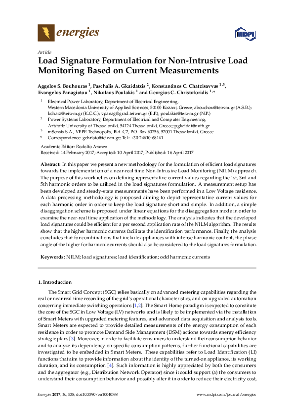 Pdf Load Signature Formulation For Non Intrusive Load Monitoring Based On Current Measurements