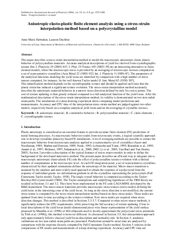 (PDF) Anisotropic elasto-plastic finite element analysis using a stress ...