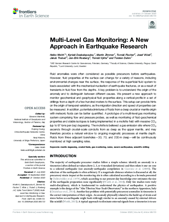 (PDF) Multi-Level Gas Monitoring: A New Approach in Earthquake Research