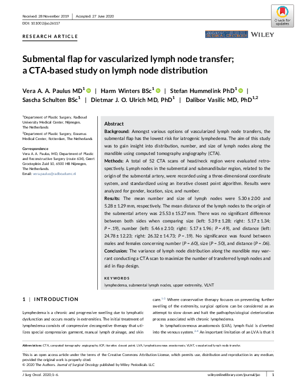 (PDF) Submental flap for vascularized lymph node transfer; a CTA‐based ...