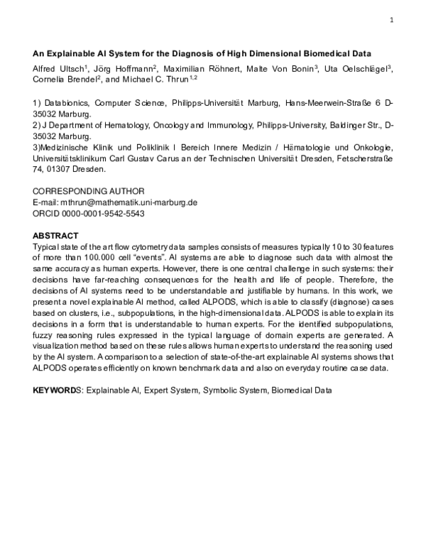 (PDF) An Explainable AI System for the Diagnosis of High Dimensional ...