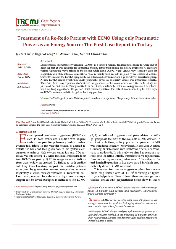 (PDF) Treatment of a Re-Redo Patient with ECMO Using only Pneumatic ...