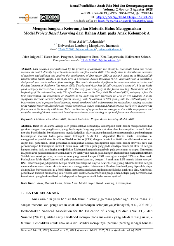 (PDF) Mengembangkan Keterampilan Motorik Halus Menggunakan Model Project Based Learning dari ...