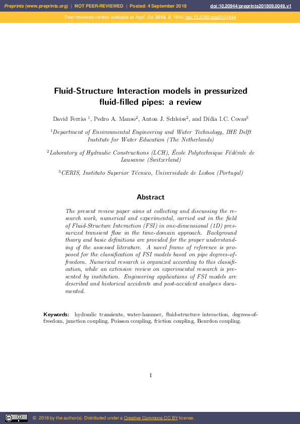 (PDF) Fluid-Structure Interaction Models in Pressurized Fluid-Filled ...