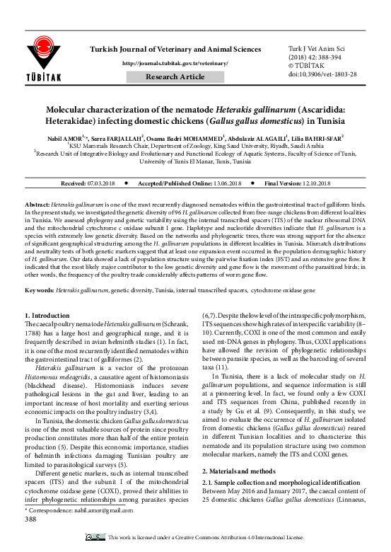 (PDF) Molecular characterization of the nematode Heterakis gallinarum ...