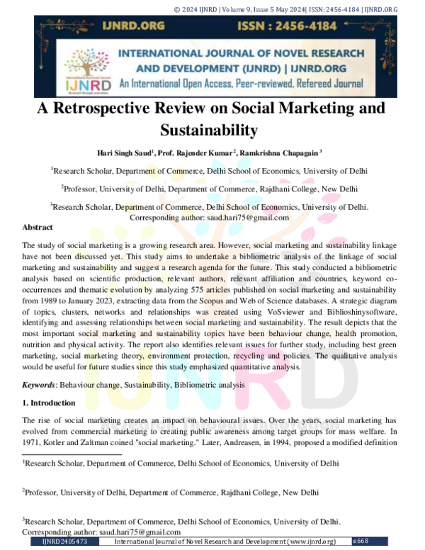 (PDF) A Retrospective Review on Social Marketing and Sustainability