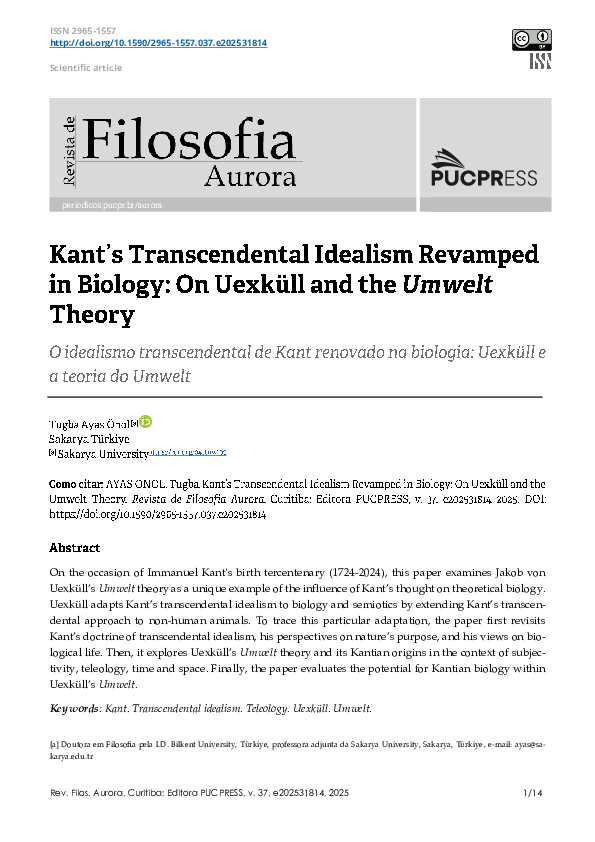 (PDF) Kant’s Transcendental Idealism Revamped in Biology On Uexküll and ...