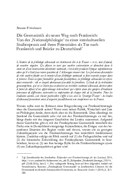 (PDF) Die Germanistik als neuer Weg nach Frankreich: Von der ...