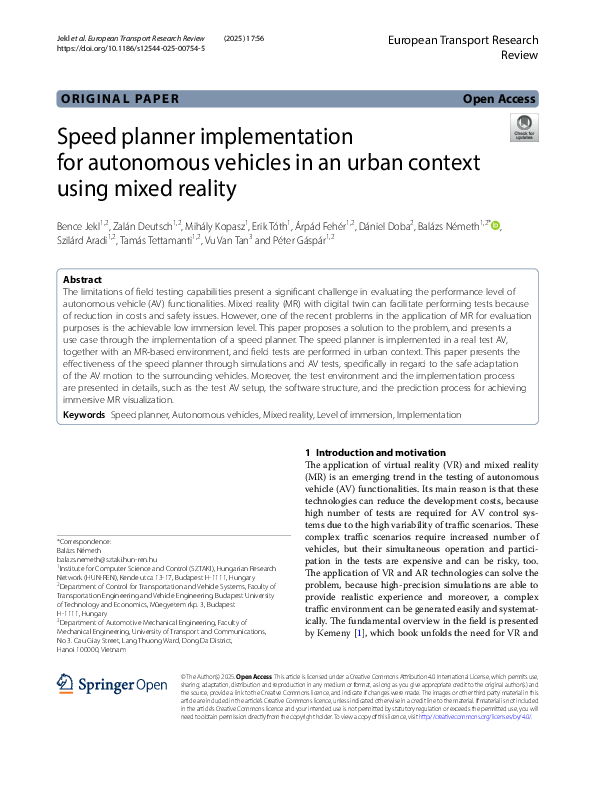 (PDF) Speed planner implementation for autonomous vehicles in an urban ...