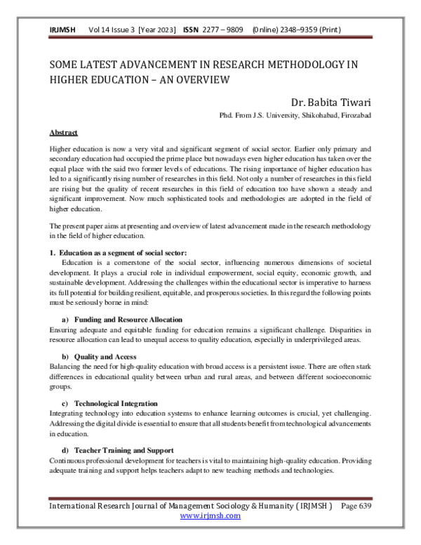 (PDF) SOME LATEST ADVANCEMENT IN RESEARCH METHODOLOGY IN HIGHER ...