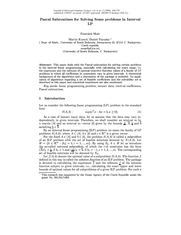 (PDF) Pascal Subroutines for Solving Some problems in Interval LP