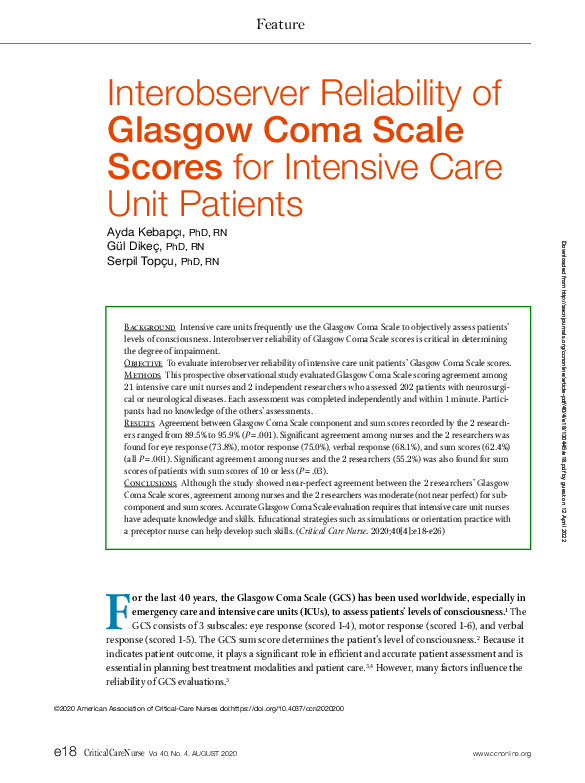(PDF) Interobserver Reliability of Glasgow Coma Scale Scores for ...