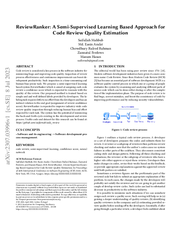 (PDF) ReviewRanker: A Semi-Supervised Learning Based Approach for Code ...
