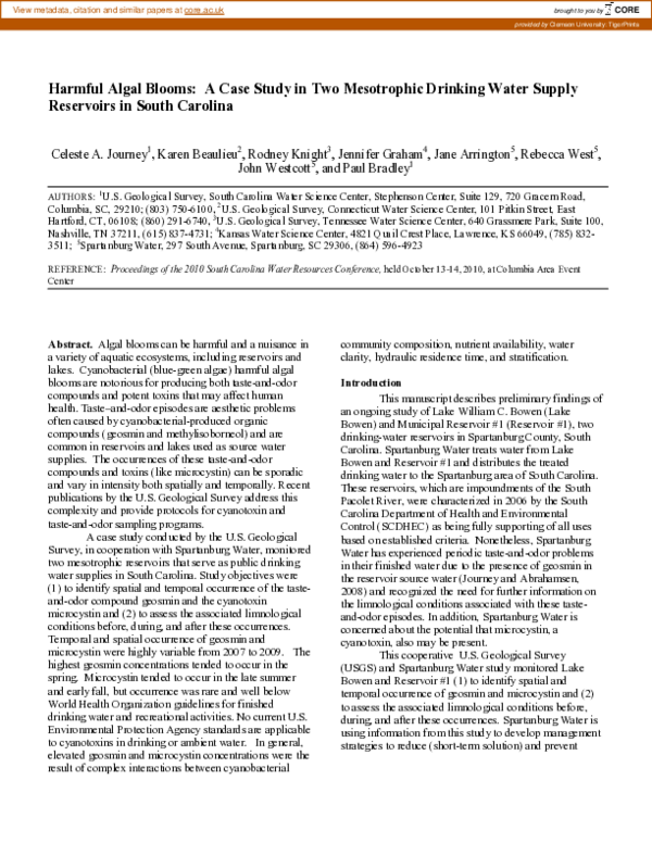 (PDF) Harmful Algal Blooms: A Case Study in Two Mesotrophic Drinking ...