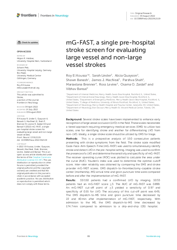 (PDF) mG-FAST, a single pre-hospital stroke screen for evaluating large ...