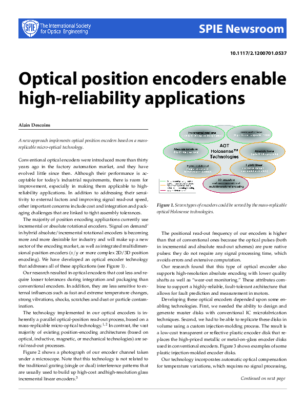 (PDF) Optical position encoders enable high-reliability applications