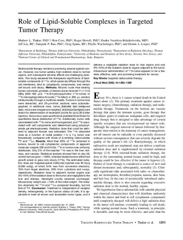 (PDF) Role of lipid-soluble complexes in targeted tumor therapy