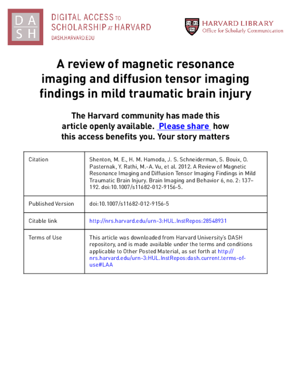 (PDF) A review of magnetic resonance imaging and diffusion tensor ...