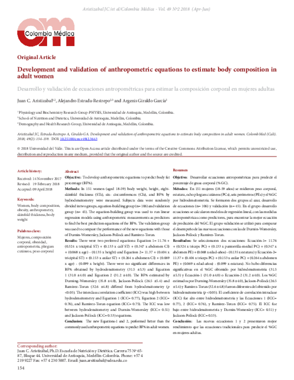 (PDF) Development and validation of anthropometric equations to ...