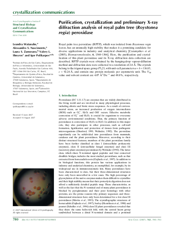 (PDF) Purification, crystallization and preliminary X-ray diffraction ...
